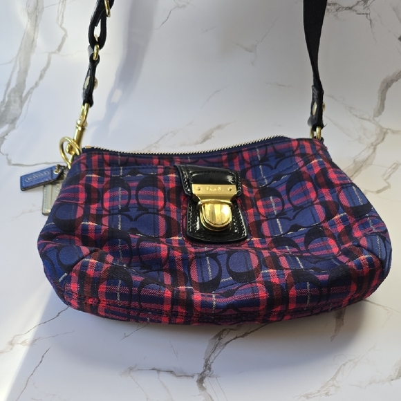 Coach | Bags | Coach Navy And Red Plaid Crossbody Bag | Poshmark